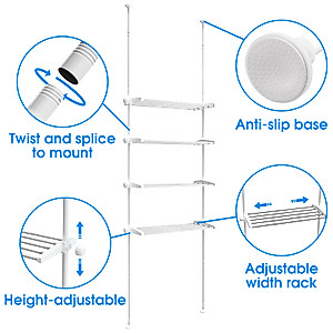 BsBsBest Over The Toilet Storage, 91-124 Inch Adjustable Bathroom Organizer, 4-Tier Toilet Rack Storage Shelf, Stainless Steel Bathroom Organizer, Spacesaver, White