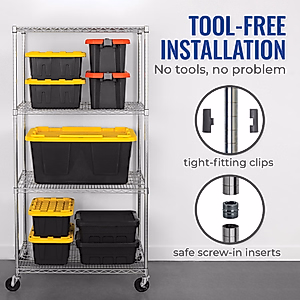 SafeRacks - NSF Certified Storage Shelves, Zinc, Heavy Duty Steel Wire Unit with Wheels and Adjustable Feet, Garage or Bakers Rack, Kitchen, Pantry Shelf - (36"x24"x72" 4-Tier) (Silver)