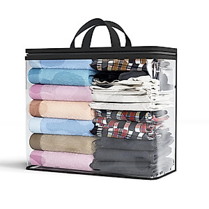 10PACK Clear Zippered Storage Bags for Clothes, 22L Closet Organizers Bag, and Blanket Storage Bags for Bedding, Linen, Blankets, Comforters, Clothing & Toys (Black)