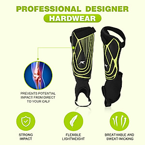 Soccer Football Shin Guards with Ankle Protection, Super Protective Flexible Low-Profile Adult,Youth, Junior