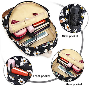 Xinveen Floral Laptop Backpack Rose School Bag Bookbags Lightweight Water Resistant Backpack for Womens Travel Black