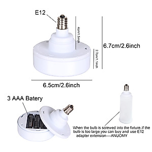 ANUOMY E12 Battery Operated Light Bulb,Screw in Puck Lights with Remote,Battery Powered LED Light Bulbs Small Puck Light for Not Electricity Wall Sconce Hanging Lamp Pendant Light