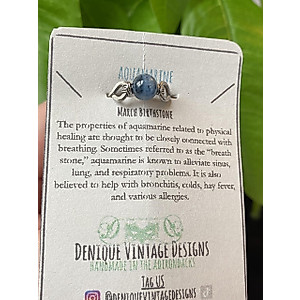 Devil Blue Aquamarine 6mm Bead Ring in Stainless Steel- Silver-Bronze-Copper- Black Iron-Titanium-Niobium-14K Gold-14K Rose Gold Hand Hammered Ring Sizes 4-16 March Birthstone