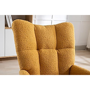 Tiophome Rocking Nursery, Upholstered Glider Rocker Accent Chairs Padded Seat with High Backrest, Comfy Side Armchair for Nursing, Living Room, Bedroom, Office,Teddy Velvet, Turmeric, Extra Large