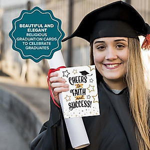 Decorably 18 Pack Gold-Foiled & Glittery Christian Graduation Cards Christian with Envelopes & Stickers - 6 Designs with Printed Message Inside 5x7in Religious Graduation Cards Religious