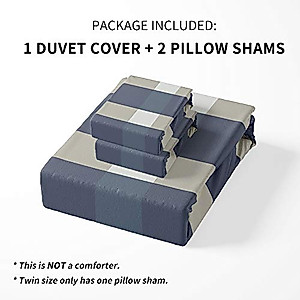 HYPREST Queen Duvet Cover - 100% Cotton Duvet Cover Queen Blue Buffalo Plaid Soft Breathable Farmhouse Style