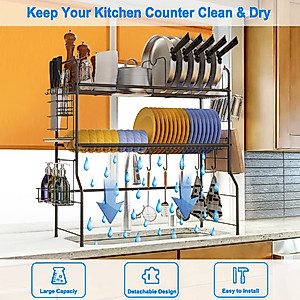 Bextsrack Over The Sink Dish Drying Rack, Multifunctional Dish Drying Rack with Pot Rack for Kitchen Storage Organizer