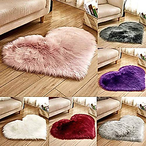 Small Rug！Heart Rug for Bedroom - Imitation Wool Sheepskin Rug, 30 * 40cm Heart Shaped Small Rugs Carpet Mats Sofa Decorative Floor Rug #B
