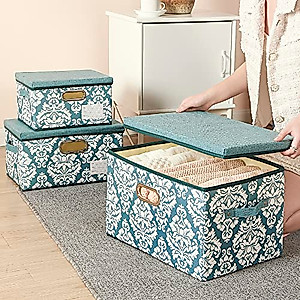 SEEKIND Storage Box, Decorative Storage Bins with Lid,6 in 1 Set,with Handles,Foldable for Space Saving Storage Boxes,for Bras,Clothes, Cosmetic,Blankets (Turquoise)