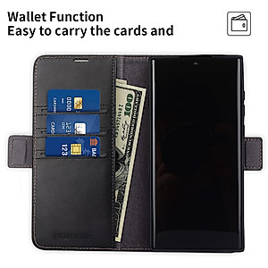 KEZiHOME Galaxy S22 Ultra Case, Genuine Leather [RFID Blocking] Wallet Case Card Slot Flip Magnetic Stand Phone Cover Compatible with Samsung Galaxy S22 Ultra (2022) (Black/Brown)