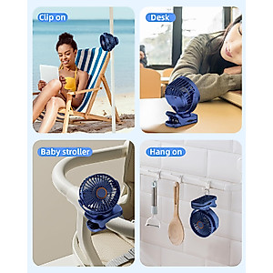 ASNUG Portable Mini Clip on Fan, 3 Speed Rechargeable Small USB Desk Fan with Strong Airflow, Battery Operated Personal Fan, 360° Rotate Adjustable Table Fan for Office Home Golf Cart Tent Stroller