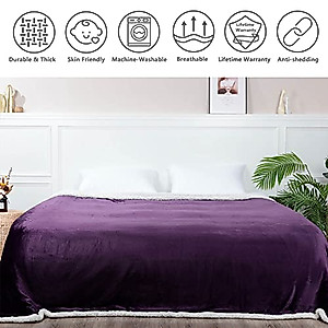 NANPIPER Sherpa King Size Blanket,Soft Fuzzy Fleece Blanket,Warm Plush Edge Blankets,Purple 90"x108"