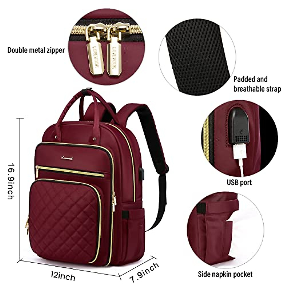 LOVEVOOK Laptop Backpack for Women, Water Resistant Travel Work Backpacks Purse Stylish Business Teacher Nurse Computer Bag with USB Charging Port, Fits 15.6" Laptop