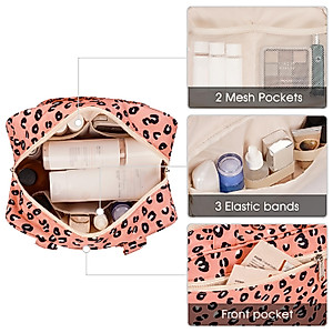 Narwey Full Size Cheetah Toiletry Bag Women Large Makeup Bag Organizer Travel Cosmetic Bag for Toiletries Essentials Accessories (Leopard)