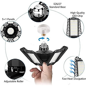 Garage Light - 2 Pack 160W 16500LM Bright LED Garage Light with 5+1 Transformable Panels, 6500k LED Garage Ceiling Lights Screw-In E26 E27 Bulb Socket Compatible Workshop Basement Storage Store