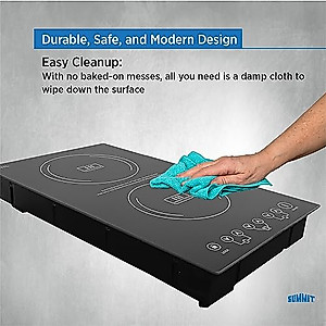 Summit SINC2220 12-inch 2 burner Digital Electric Induction Cooktop with 7-piece cookware set, Jet Black Glass, 230V, 3100W, LED Display, 8-Power Level, Timer, Easy Plug-In, Easy to Clean