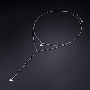 DAOCHONG S925 Sterling Silver Double Chain Bead Star Layered Necklace for Women Christmas Graduation Gift Y2K Jewelry (Layered Star)