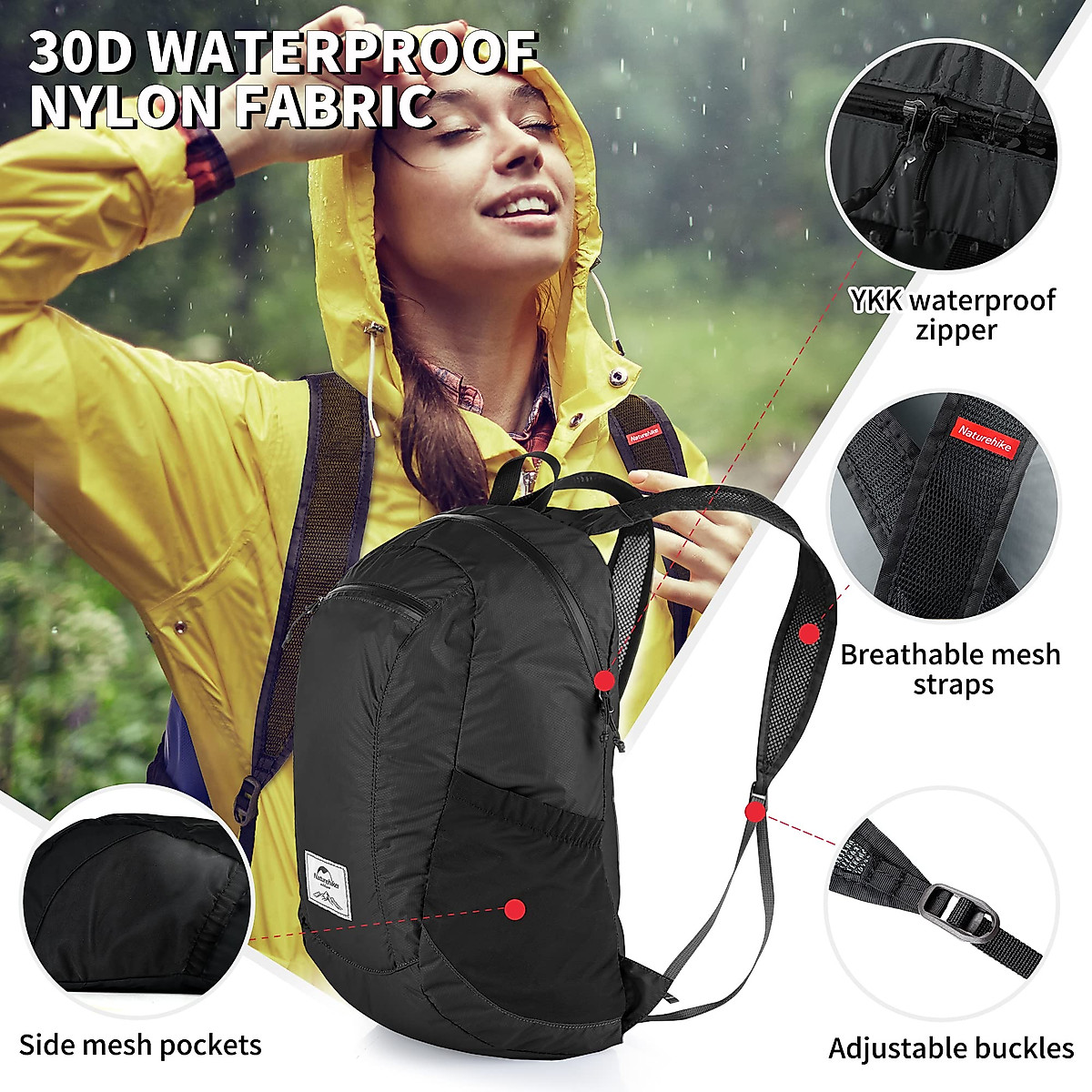 Naturehike 18L Waterproof Hiking Daypack, Lightweight Packable Backpack for Travel, Airplane Travel Small Backpack for Adults