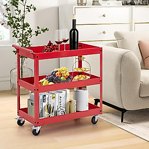 Goplus 3-Tier Utility Cart, Heavy Duty Commercial Service Tool Cart w/Lockable Wheels, 330lbs Load Capacity, Ergonomic Handle, Rolling Mechanic Tool Cart Storage Organizer for Warehouse Garage
