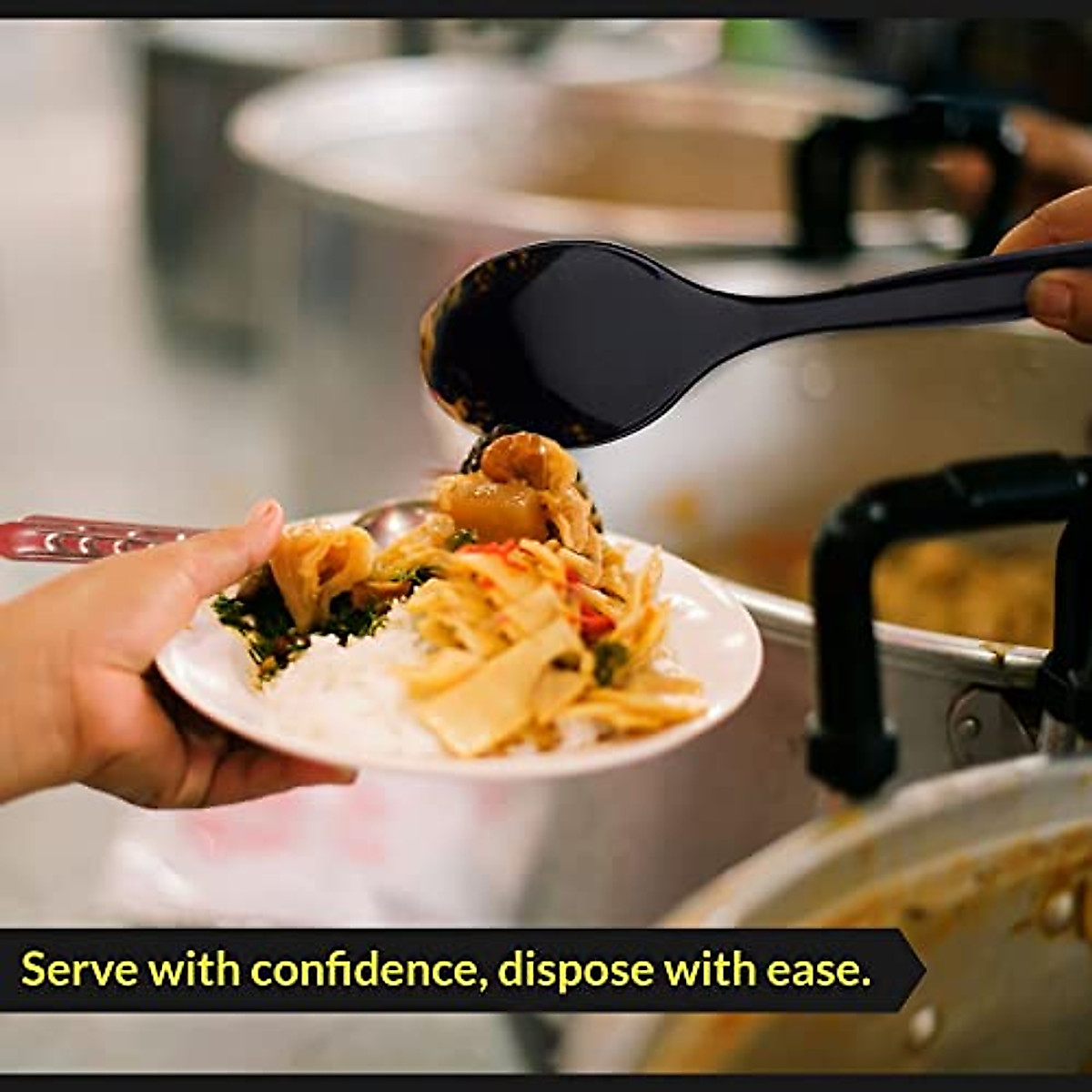 Disposable Plastic Serving Utensils Set - 18 Pack for Parties and Events - Heavy Duty Plastic - Black 10" Spoons, Forks, and 6" Tongs - Perfect for Serving - Great Value