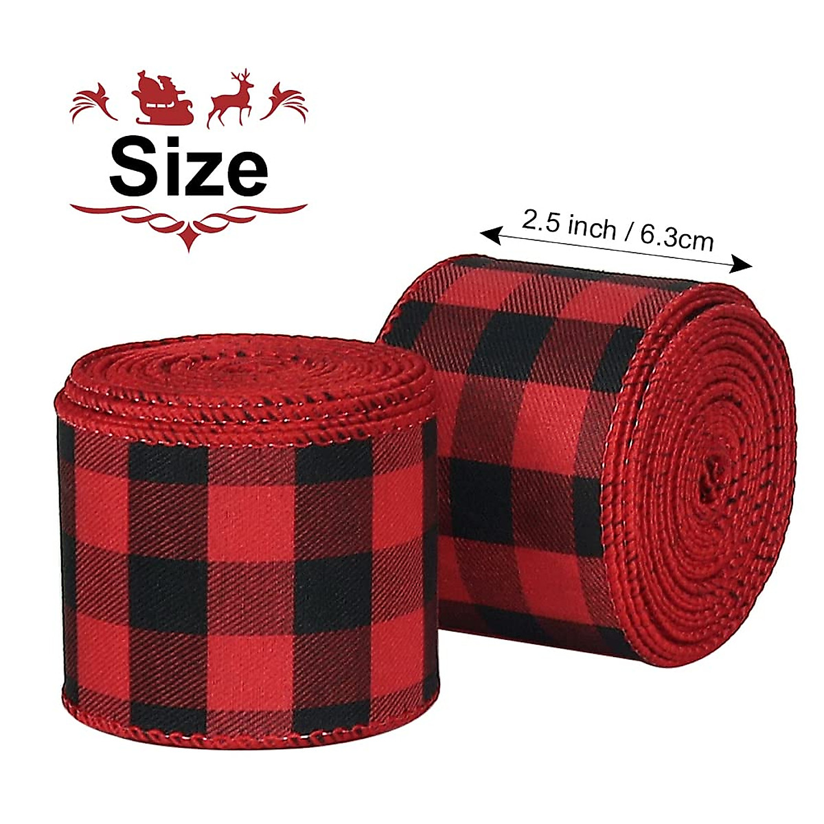 Tenn Well Buffalo Plaid Ribbon, 19.6 Yards 2.5 inch Wired Christmas Ribbon, Red and Black Plaid Ribbon for Bow Making, Gift Wrapping, Wreath Making, Christmas Tree Decoration (2 Roll x 9.8 Yards)