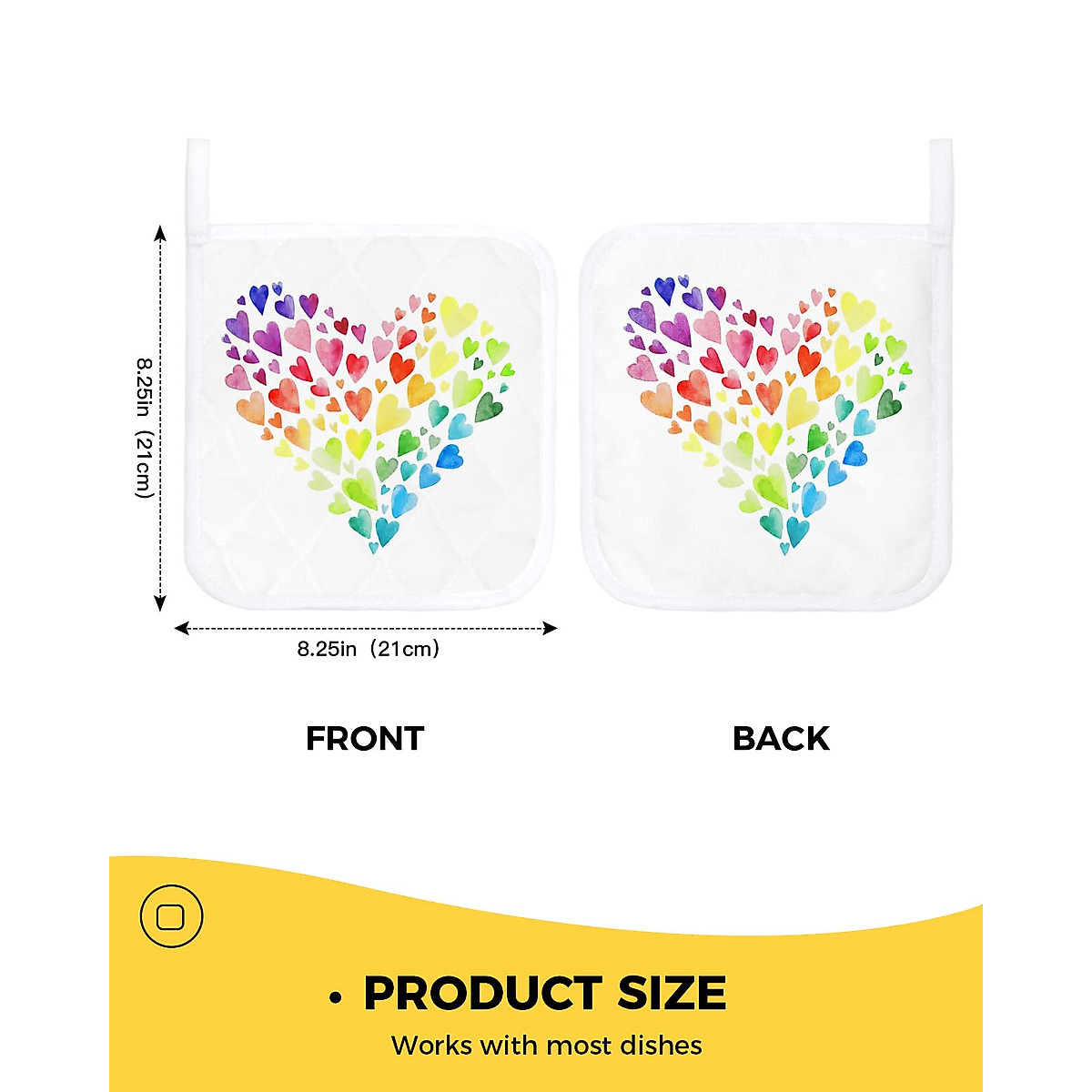 Pot Holders for Kitchen Colorful Rainbow Love Heart Heat Resistant Potholders Summer Romantic Hot Pads Non Slip Kitchen Pot Holders Set of 2 for BBQ Cooking Baking Grilling