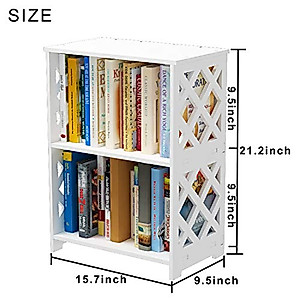 Rerii Small Bookshelf, 3 Tier Bookshelf for Small Spaces, 2 Shelf Bookcase Kids, Book Storage Organizer Case Open Shelves for Bedroom Living Room Office, White