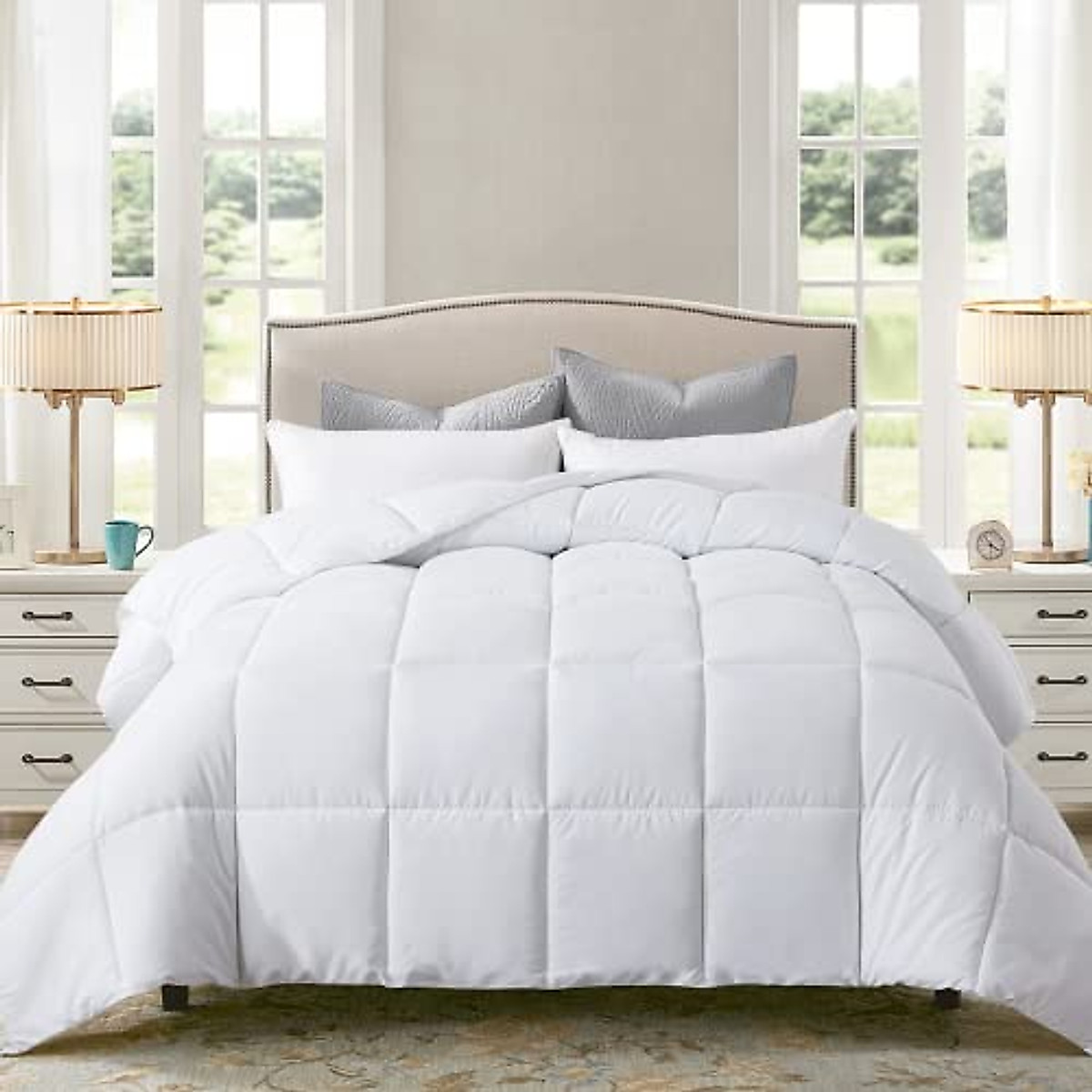 ELNIDO QUEEN Twin Comforter Duvet Insert - White Comforters Twin Size - All Season Fluffy Lightweight Down Alternative Comforter - Bedding Quilted Comforter - Twin Size(64×88 Inch)