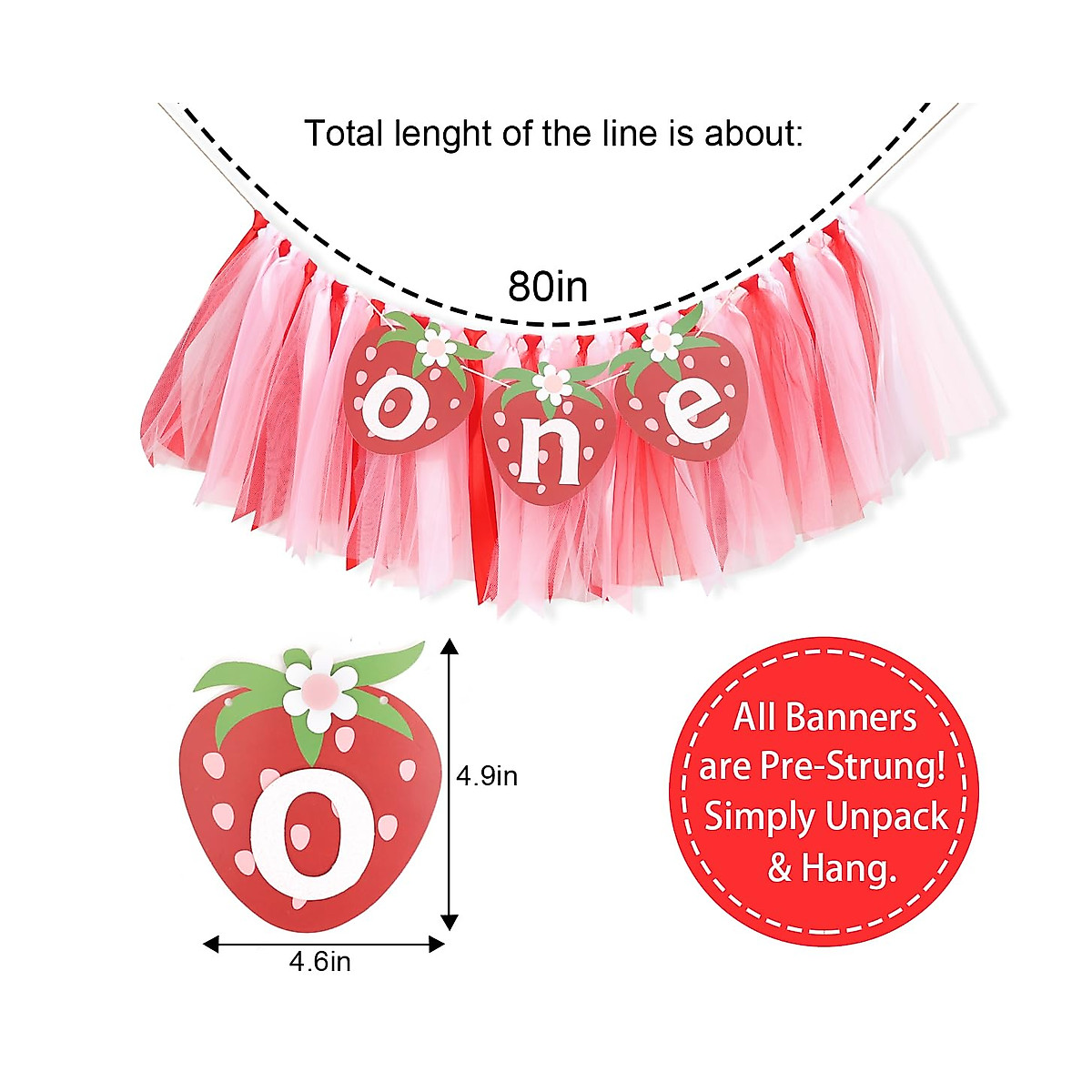 Strawberry One High Chair Banner - Berry Sweet First Birthday Party Decorations,One Red Strawberry Banner,Sweet 1st Birthday Cake Smash Party Decor,Strawberry Girl Birthday Photo Props