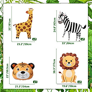 Jungle Animal Balloons, Safari Birthday Decorations, Large 40in Number 2 Balloon, Cute Smile Animal Balloons, for Boys Girls 2 Years Old Birthday, Jungle Safari Theme Party