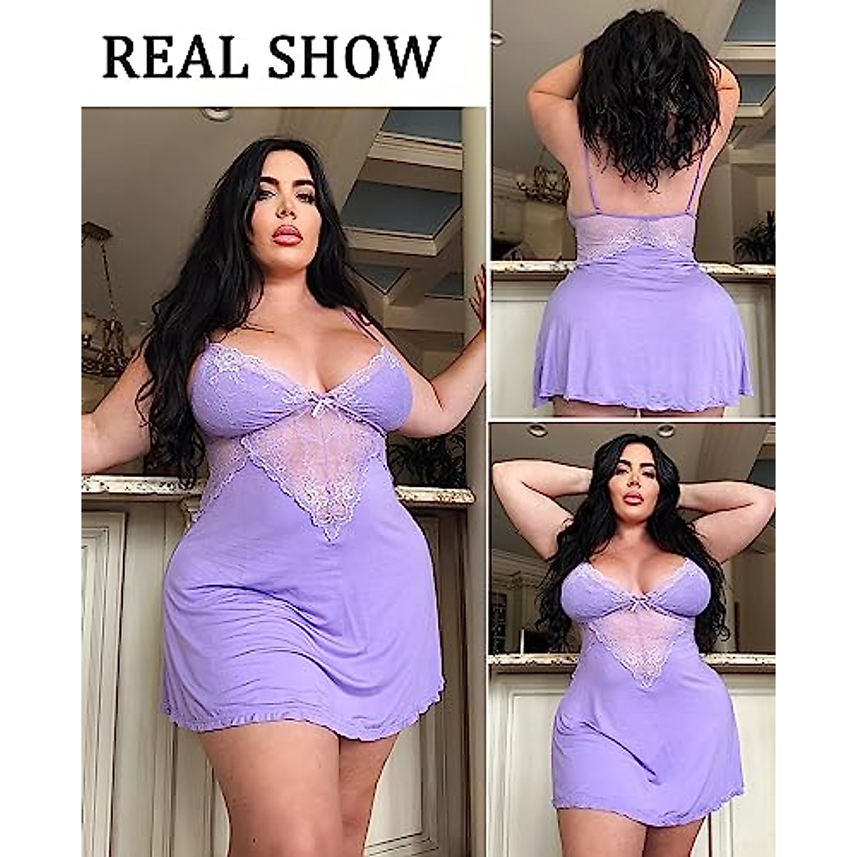 Avidlove Women Nightgown Lace Sleepwear Chemise Lingerie Nighty Soft Sexy Night Dress（Purple,S