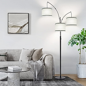 Dimmable Floor Lamp - 3 Lights Arc Floor Lamps for Living Room, 1000LM Modern Tall Standing Lamp With Gray Shades & Heavy Base, Mid Century Tree Floor Lamp for Bedroom Office, 3 LED Bulbs Included