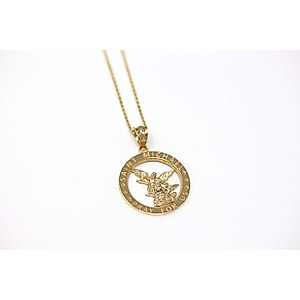 CaliRoseJewelry 14k Saint Michael Pray for Us Round Charm Pendant Necklace in Yellow Gold, 20"