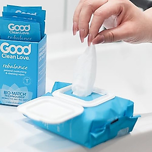 Good Clean Love Rebalance Feminine Wipes, Supports Vaginal Health Naturally & Reduces Odor, Moisturizing & Cleansing Hygiene Product Made with Aloe, pH-Balanced Feminine Wipes, 30 Biodegradable Wipes