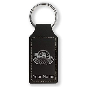 LaserGram Rectangle Keychain, Farm, Personalized Engraving Included (Black with Silver)