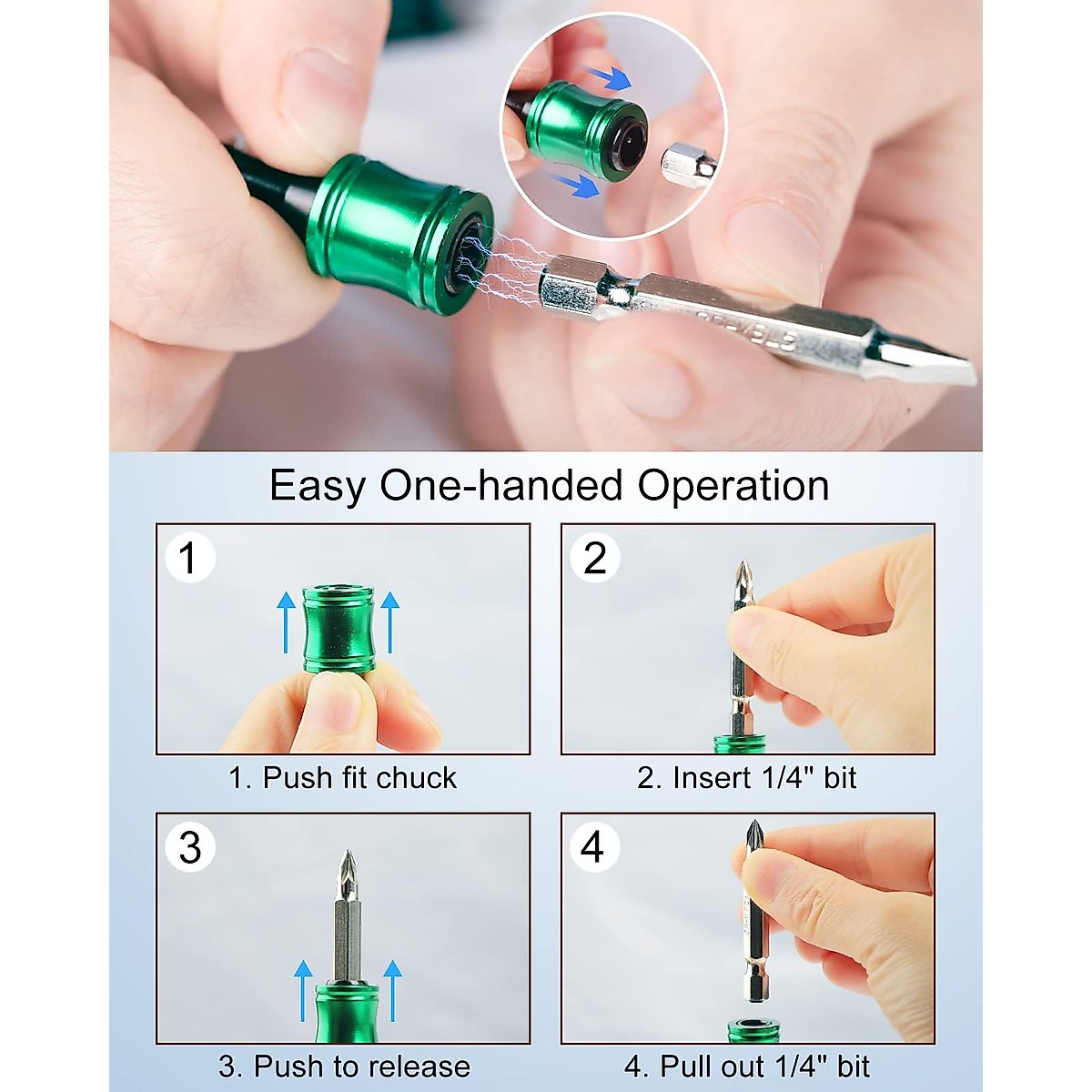 12pc Portable Bit holder Keychain, 1/4in Hex Shank Screwdriver Bit Clip for Impact Driver Flexible Drill Bit Extension Nut Driver W/Black Carabiner, Quick Release Lightweight Drill Screw Adapter