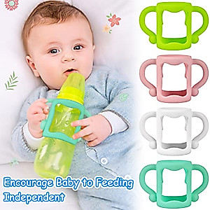 4-Pack Baby Bottle Handles for Dr Brown Narrow Baby Bottles, MARFOREVER Bottle Holder for Baby Self Feeding, Soft Silicone Bottle Handles Baby Bottle Holder with Easy Grip Handle, No-Slip, BPA-Free