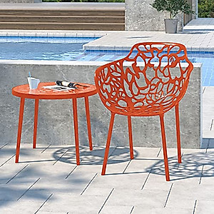 LeisureMod Devon Modern Aluminum Indoor-Outdoor Stackable Patio Dining Armchair, Orange
