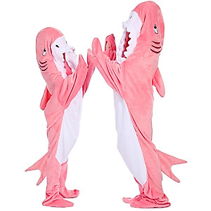 BEVITA Shark Blanket Hoodie Kids shark Wearable Blanket Gifts for Girls Onesie, pink shark, 140