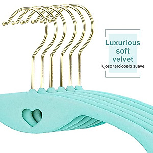 Velvet Clothes Hangers, ESEOE 50 Pack No Shoulder Bumps Suit Hangers with Swivel Hook, Ultra Thin Space Saving, Wide for Coat, Sweaters, Jackets, Shirt, Pants, Dresses (Sky Blue with Gold Hook)