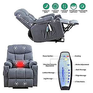 OBBOLLY Power Lift Recliner Chair for Elderly Massage with Heat, Linen Fabric Lazy Sofa with Cup Holders, USB, Side Pockets for Living Room