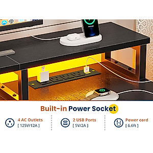 UPOSOJA L Shaped Gaming Desk with 3 Drawers, 78" Reversible Computer Desk with Power Outlet & LED Strip, Home Office Desk with Storage Shelves, Monitor Shelf, Mouse Pad Black