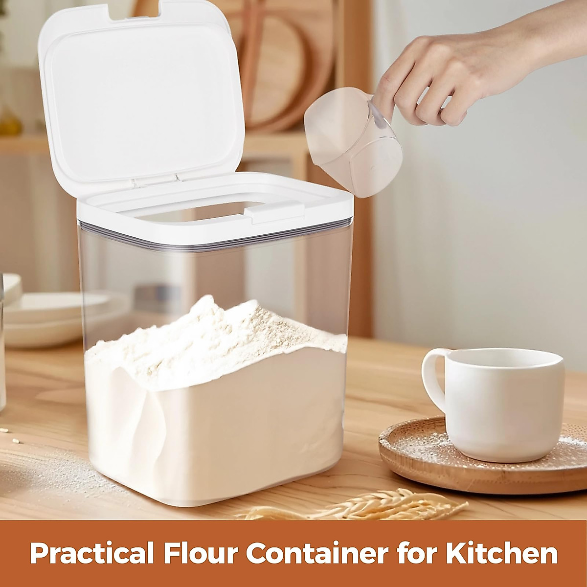Tideme Rice Containers, Large Flour Storage Container, 5.5 L Rice Storage Container Box with Automatic Flip-Up Lid, 8.1×6.5×9.6 Inch