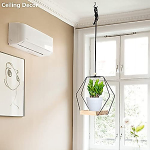 Kitypartsy Plant Hanger with Wood Base - Hanging Plant Holder, Hanging Planter/Pot for Indoor Plants Boho Macrame for Wall/Window/Room Decor, Black - Hexagon (Planter/Plants Not Included)