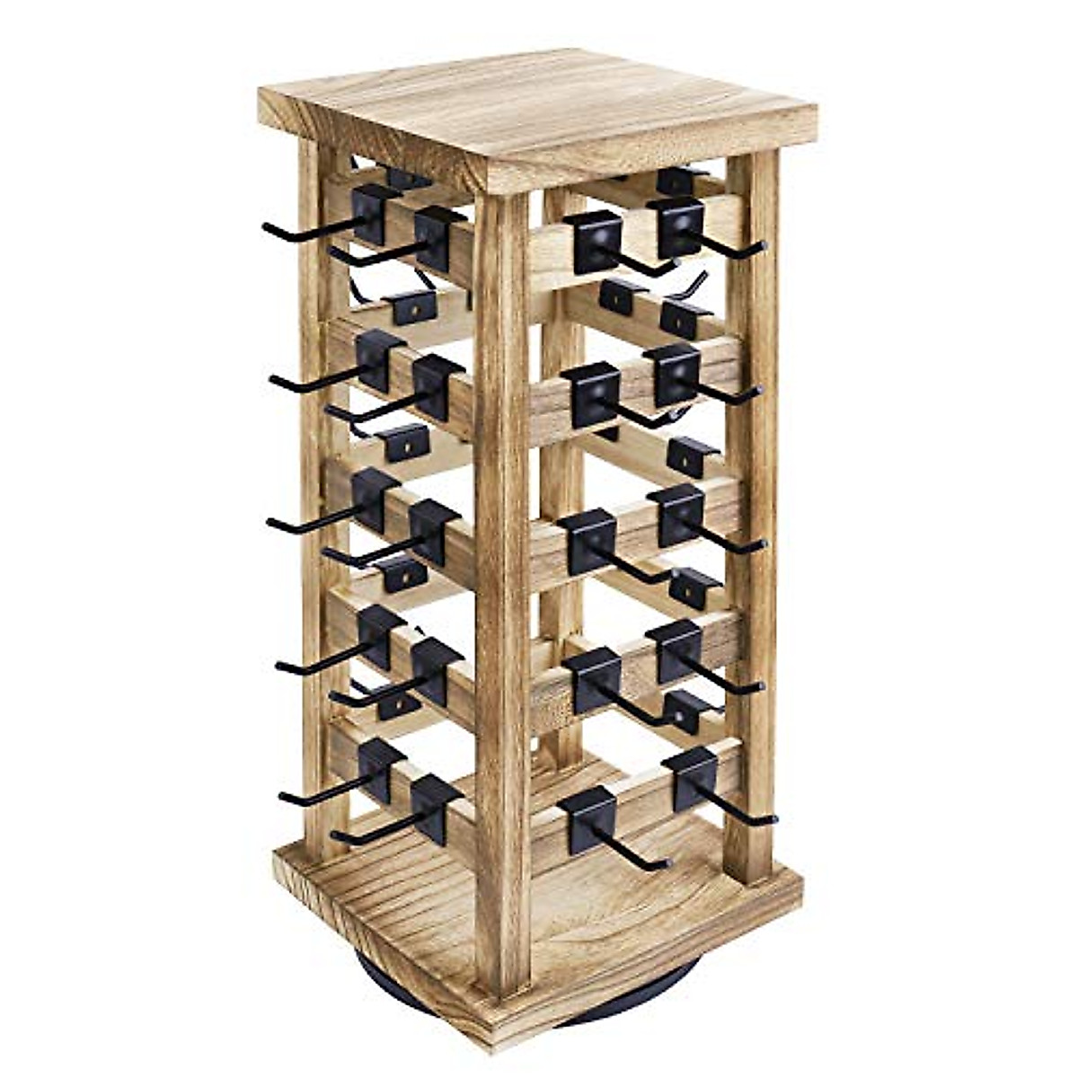 Ikee Design Natural Wood Rotating Jewelry Storage Display with 42 Hooks, Wooden Hanging Accessories Tower, Oak Color, 7.5" W x 7.5" D x 15.9" H
