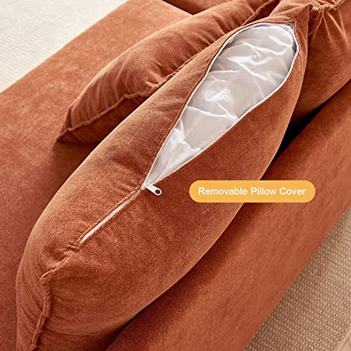 Seegool Corner Sectional Couch for Living Room, Right Hand Facing Curved Sofa Polyester Fabric Wood Frame with Wood Legs for Bedroom, Office, Apartment, Orange