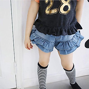 TIBE PINCESS Girls Denim Shorts 2 Layers Ruffles Lace Kids Fashion Skirt Shorts Summer Beach Sports Shorts Light Blue Size 3-4T