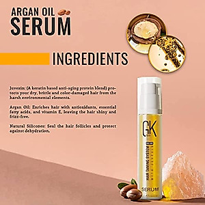 GK HAIR Global Keratin 100% Organic Argan Oil Anti Frizz Hair Serum (0.34 Fl Oz/10ml) Styling Smoothing Strengthening Hydrating & Nourishing Heat Protection Shine Frizz Control Dry Damage Hair Repair