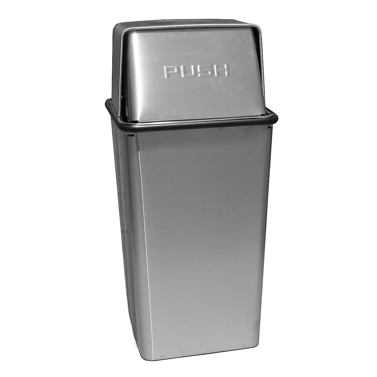 Witt Industries 36HTSS Stainless Steel 36-Gallon Waste Watcher Hamper and Push Top Receptacle, Legend "Push", Square, 19" Width x 19" Depth x 37" Height, Silver