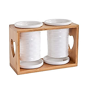 MAEPA Kitchen Utensil Holder Ceramic Utensils Crock Farmhouse Utensil Caddy Cutlery Storage Organizer with Stand for Kitchen Countertop